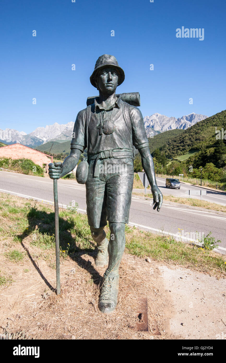 Statue of walker symbolizing hiking camino to Santiago.Famous ...