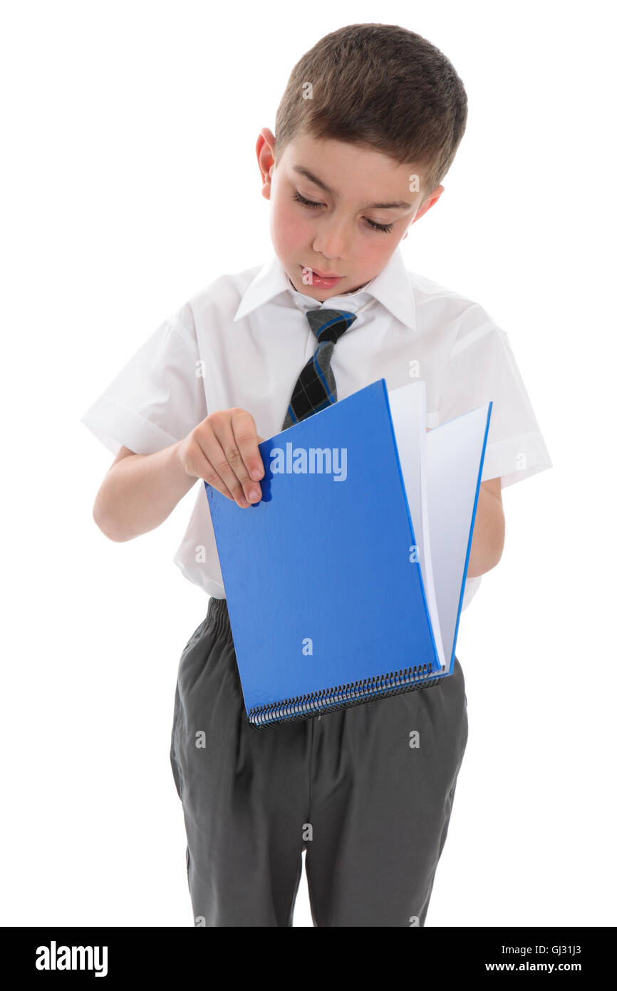 School boy with blue book Stock Photo - Alamy