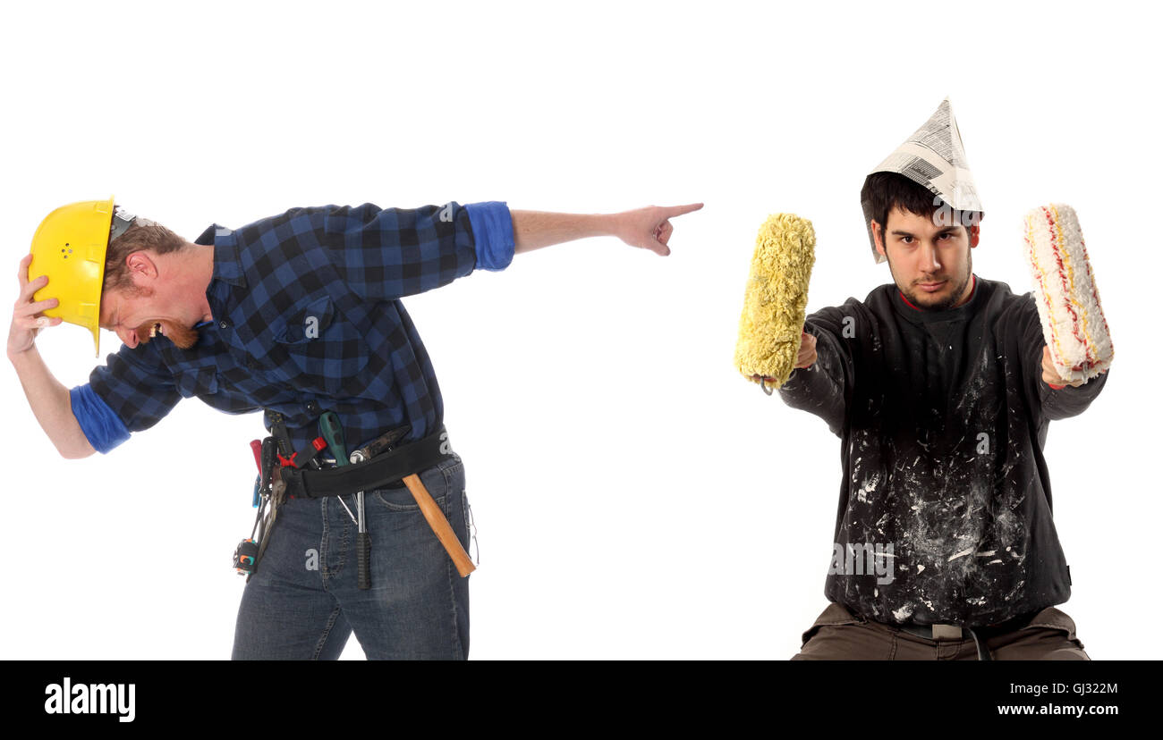 construction worker and house painter Stock Photo - Alamy