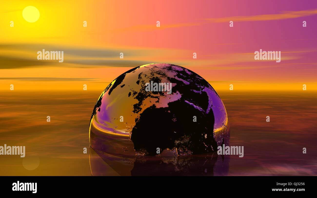 Earth drowning in the sea by sunset Stock Photo - Alamy
