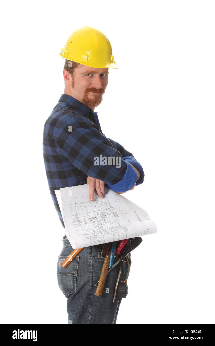 construction worker with architectural plans Stock Photo - Alamy
