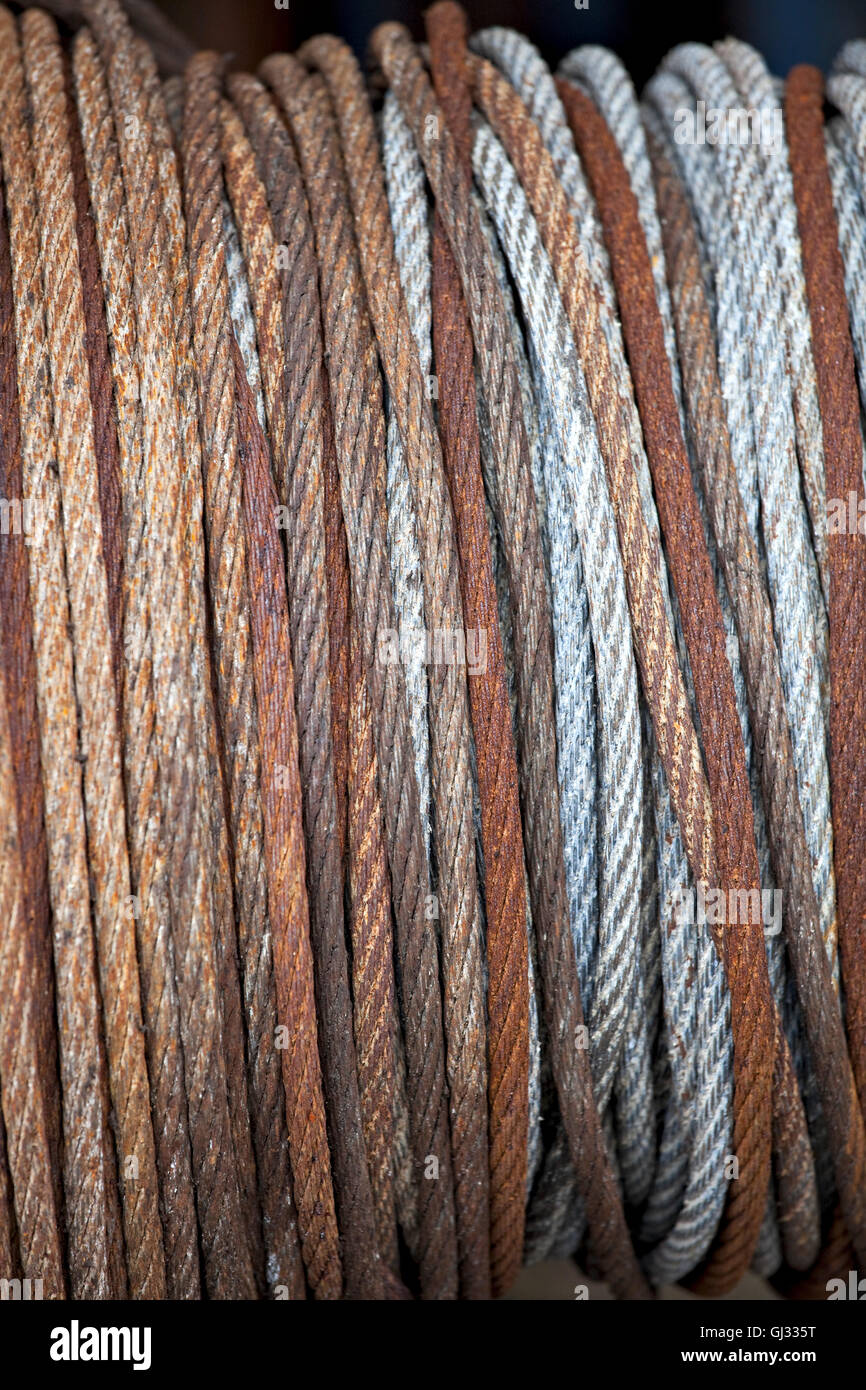 detail of a rusty roll of steel cable Stock Photo - Alamy
