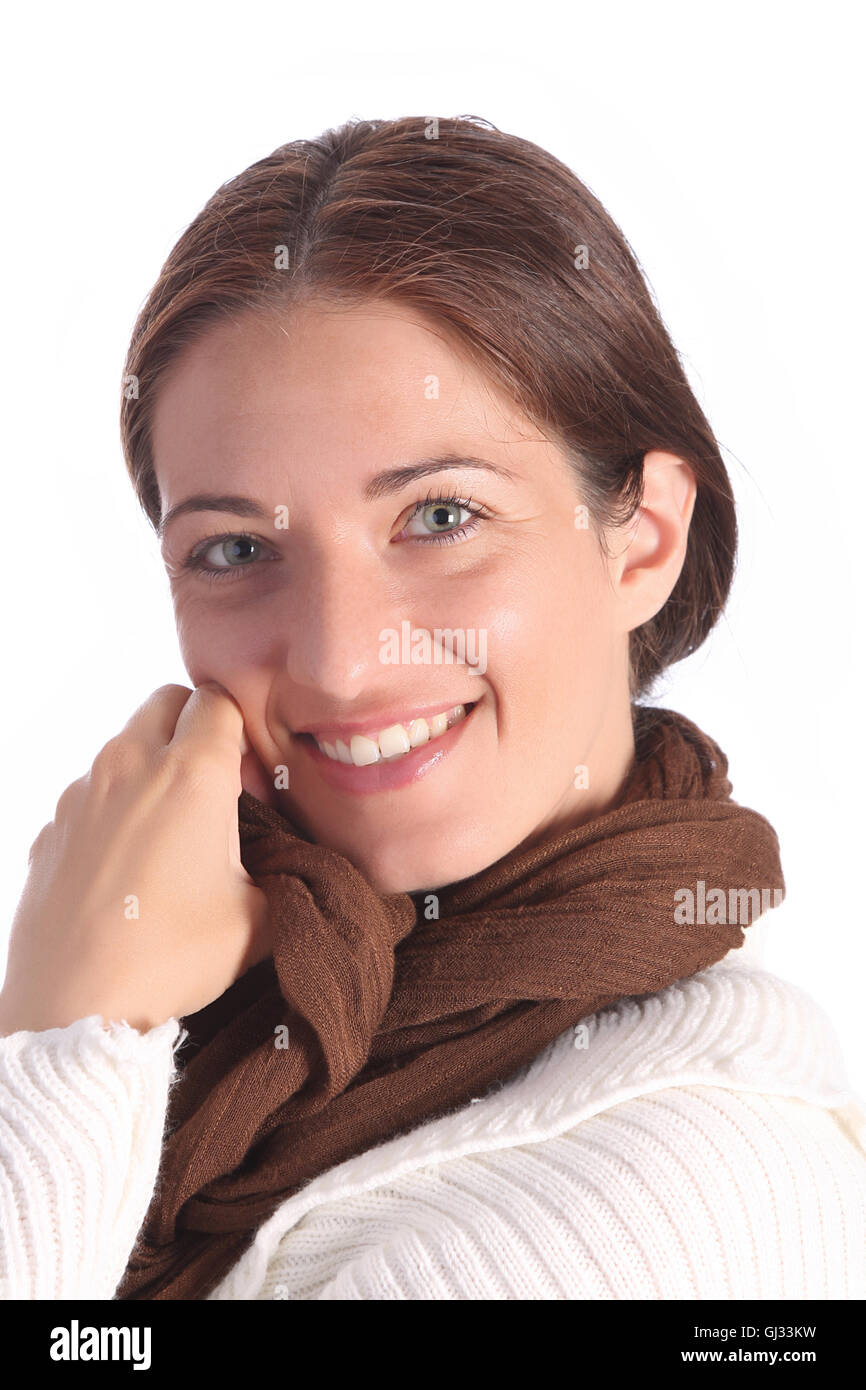 beautiful young a woman with brown scarf Stock Photo - Alamy
