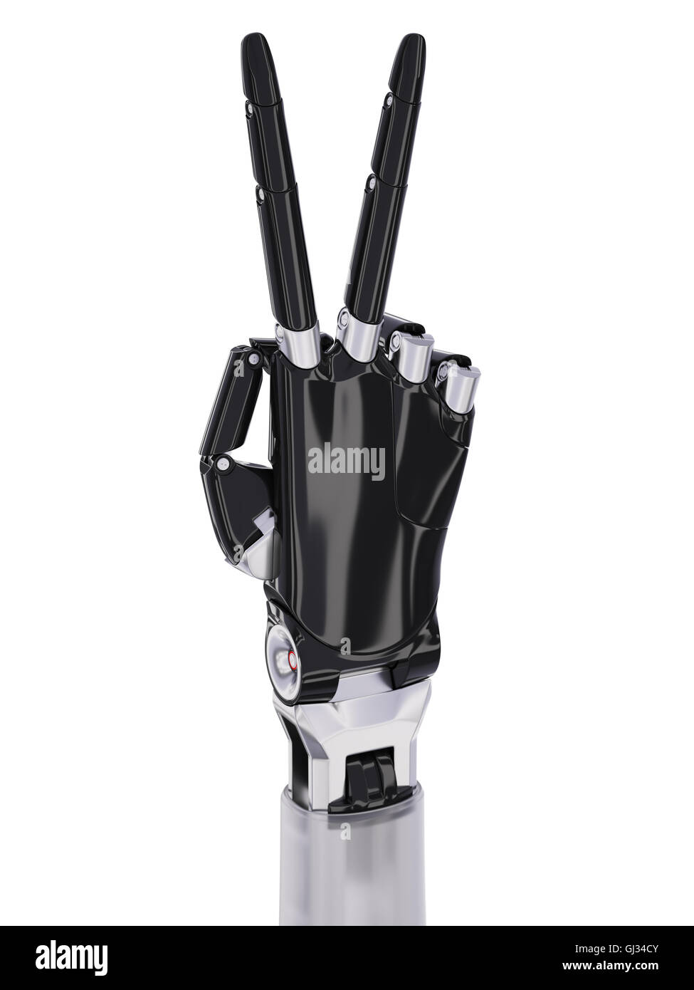 Black Robot Hand Victory or Two Sign Gesture Isolated On White ...