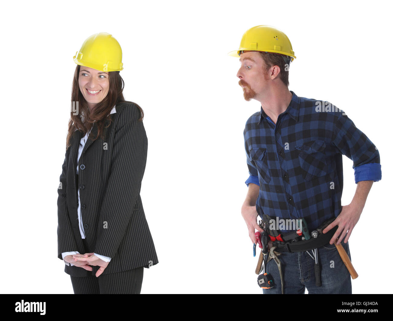 Woman flirting with builder hi-res stock photography and images - Alamy