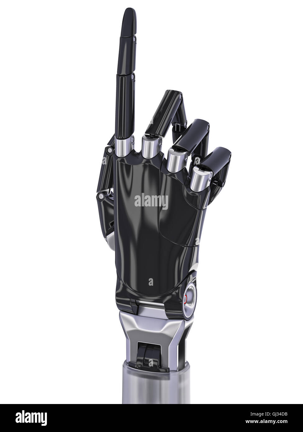 Black Cyborg Hand Pointing Up Isolated On White Background 3d ...