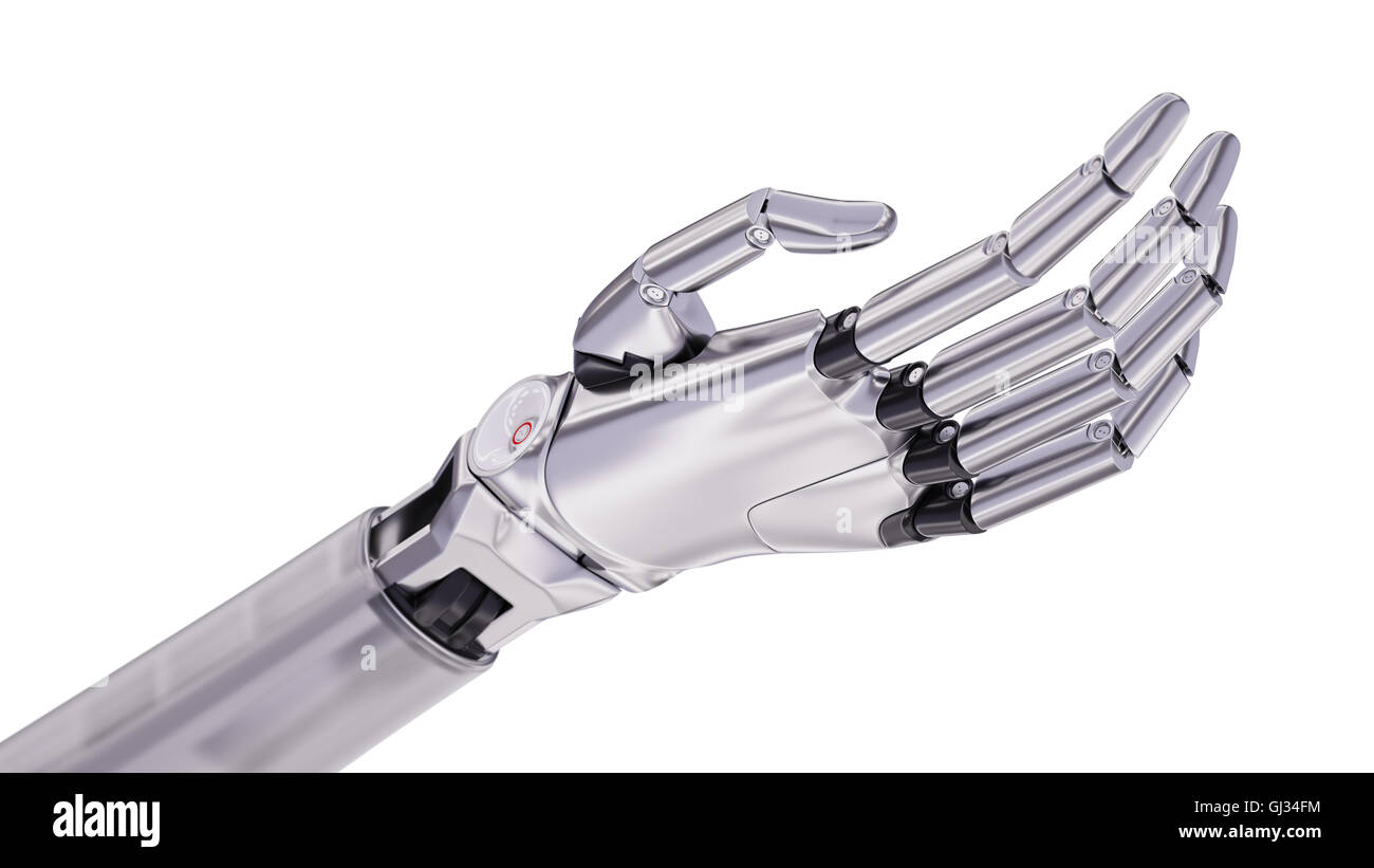 Glossy Metal Cyborg Hand 3d Illustration Futuristic Concept Isolated on ...