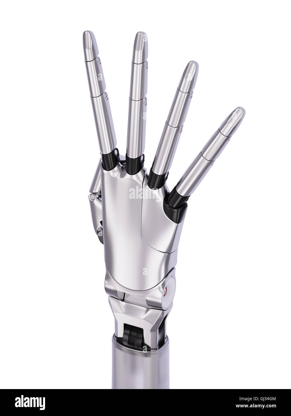 Chrome Steel Android Hand Number Four Counting 3d Illustration Isolated ...