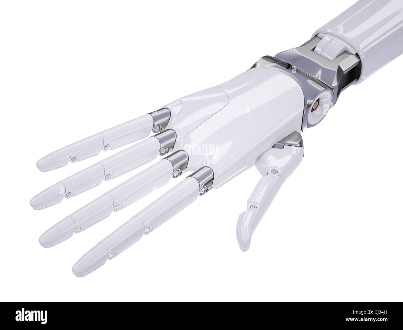 White Cyborg Human-Like Hand 3d Illustration Isolated on White Stock ...