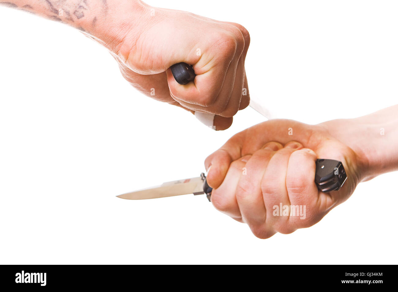 Men's hands with knife Stock Photo - Alamy