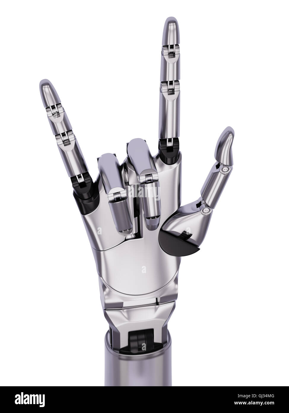 Chrome Steel Cyborg Hand Music Horn Gesturing 3d Illustration Isolated ...