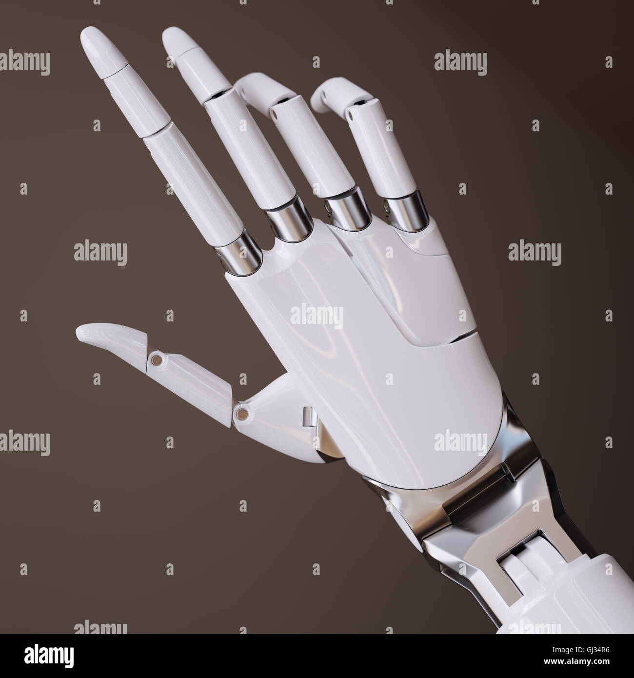 White Glossy Cyborg Hand Close Up 3d Illustration Concept Stock Photo ...