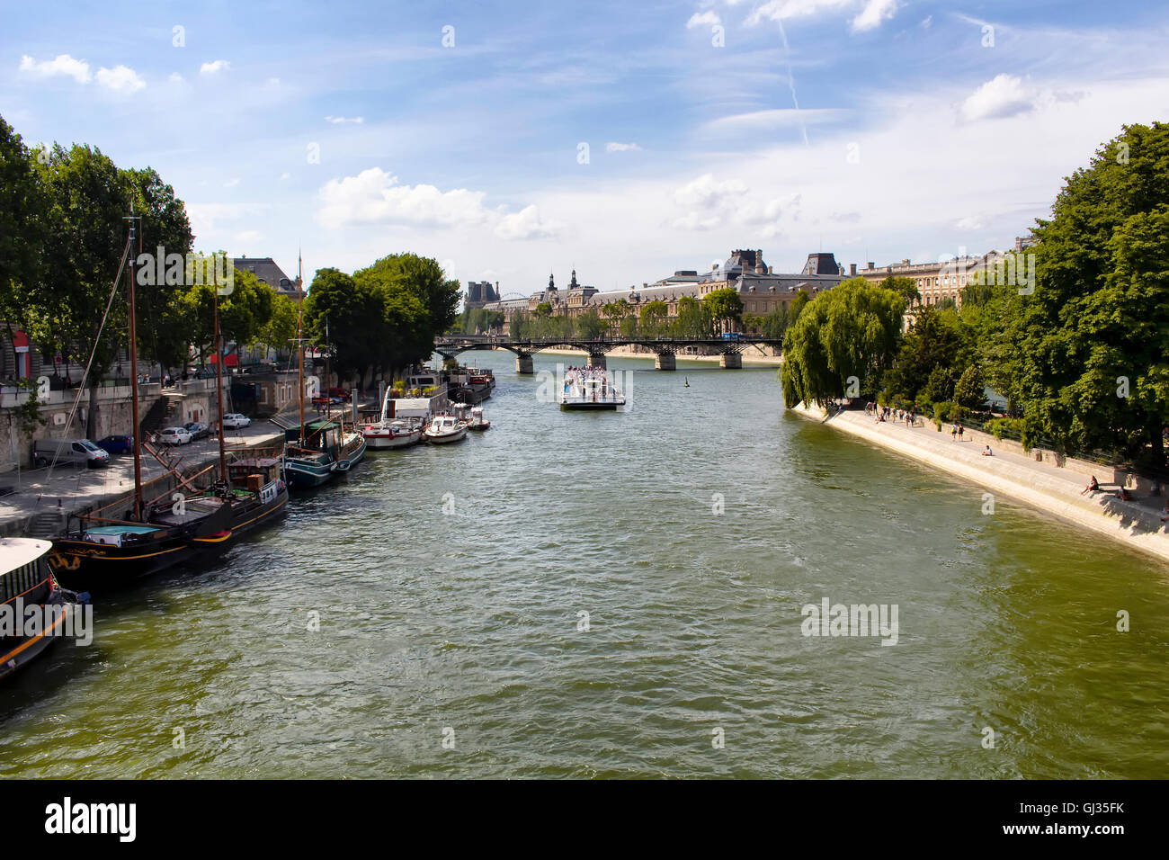 Boat on Seine river in Paris Stock Photo - Alamy