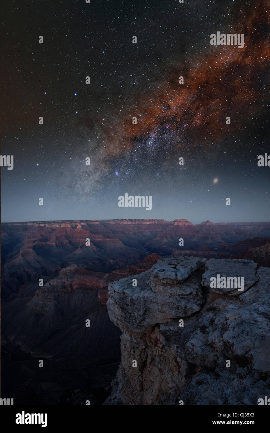 Grand Canyon at night under the light of the stars in the sky Stock ...