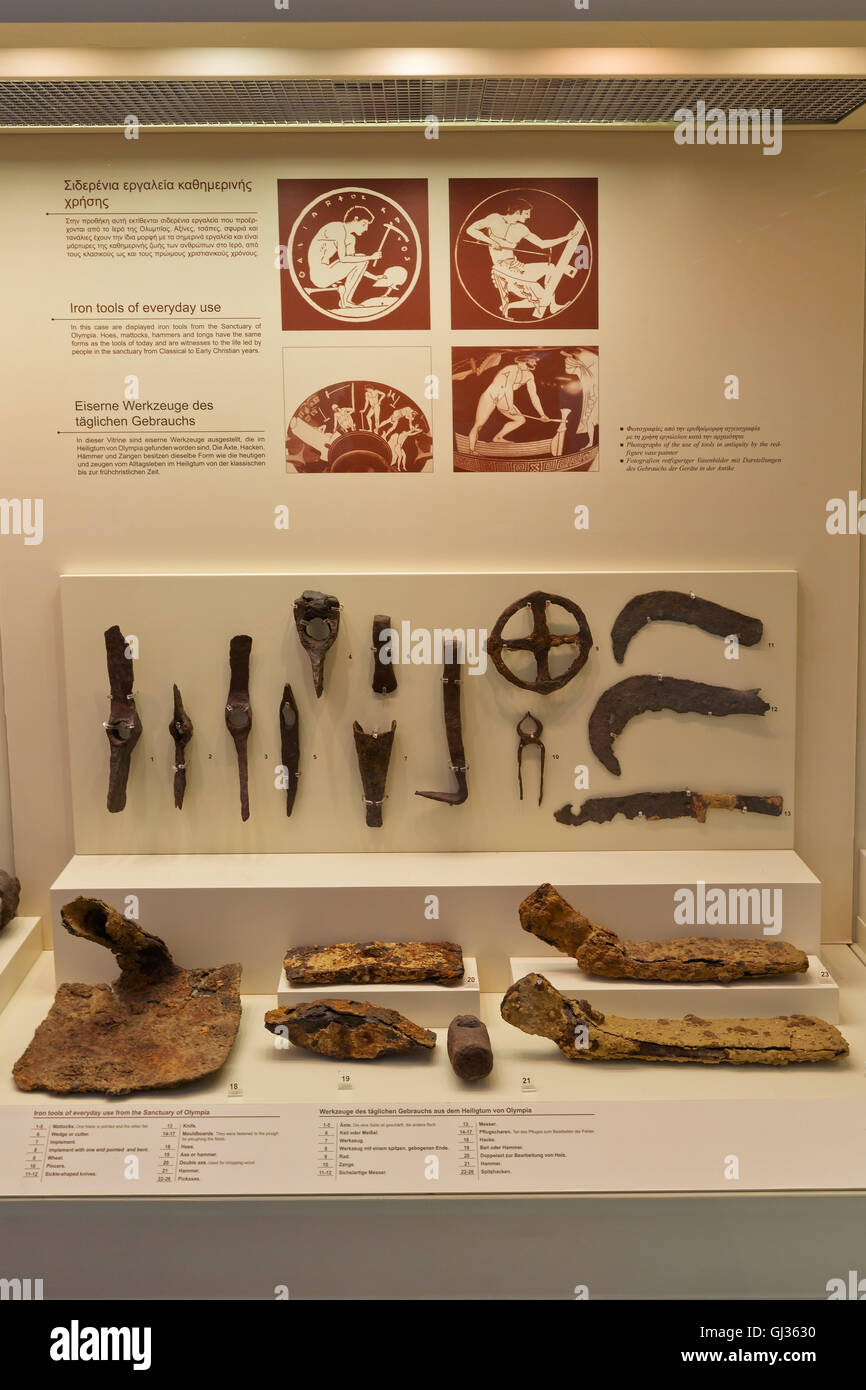 Objects of everyday use in the Archaeological museum of Olympia Stock ...
