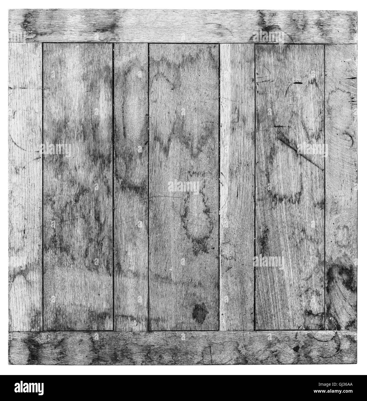 Old rough stained wooden oak table board isolated on white background ...