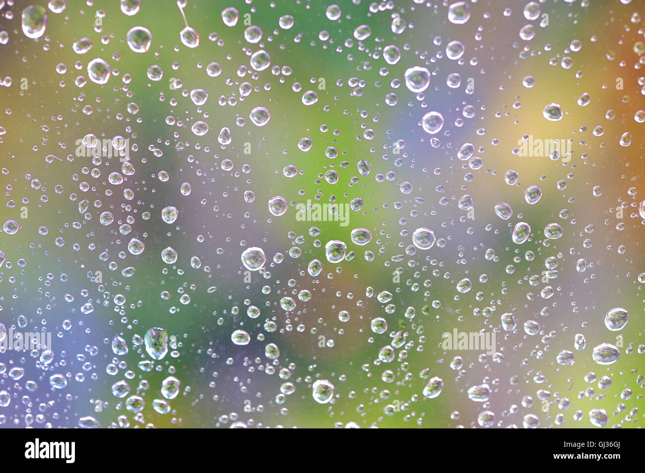 Water drops on glass window with nature in background Stock Photo - Alamy