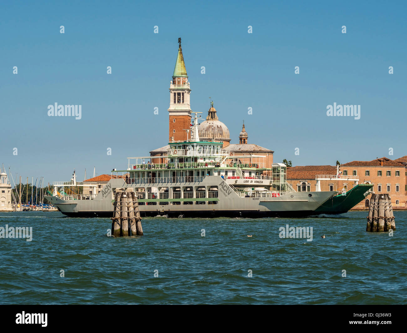 Car ferry on the Canale di San Marco. With the Island of San Giorgio ...