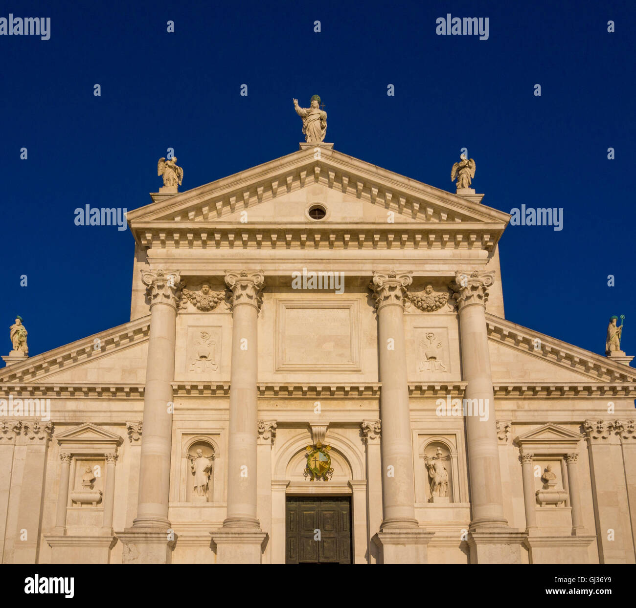 white Istrian marble facade of the church of San Giorgio Maggiore, on ...