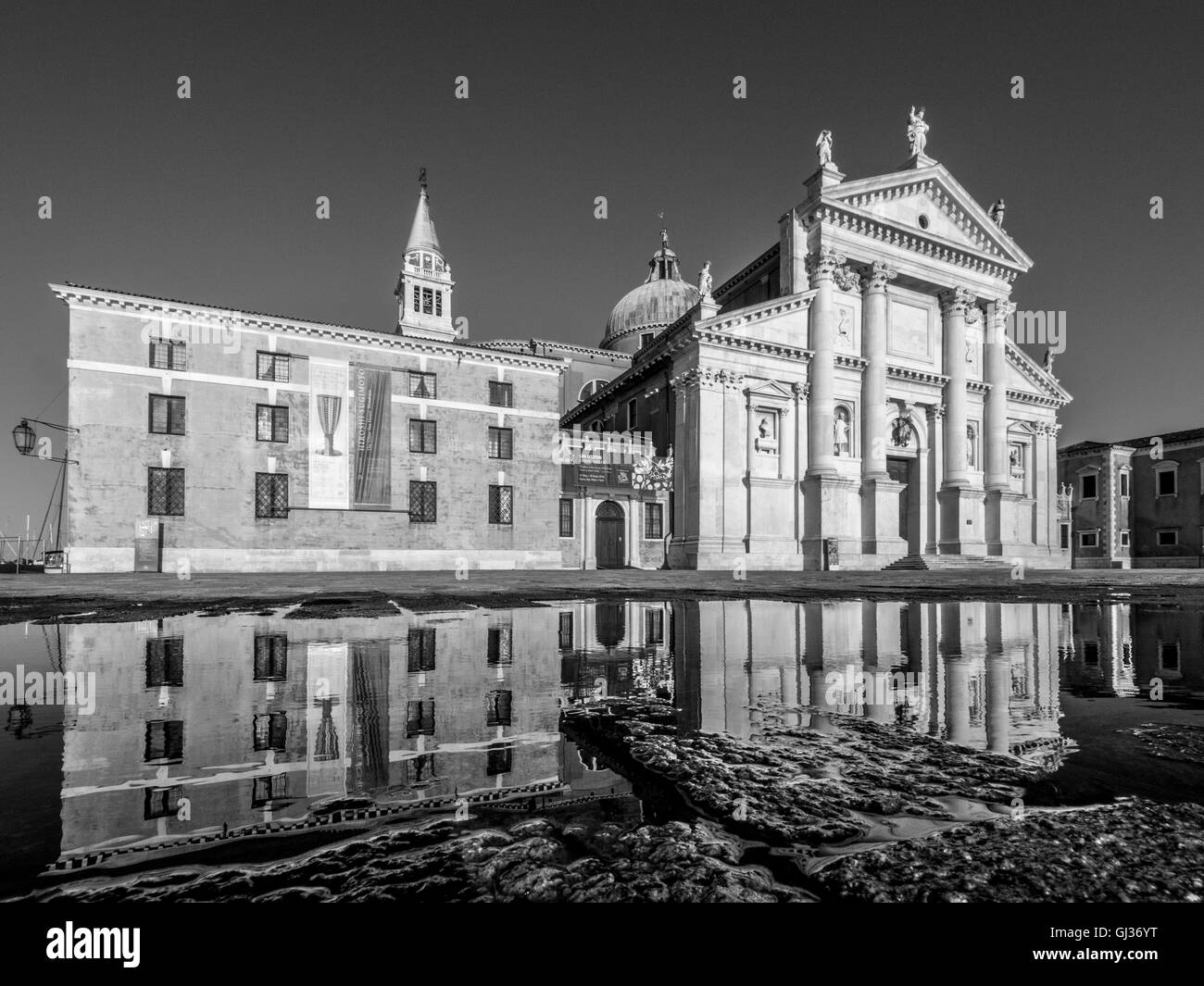 White Istrian marble facade of the church of San Giorgio Maggiore, on ...
