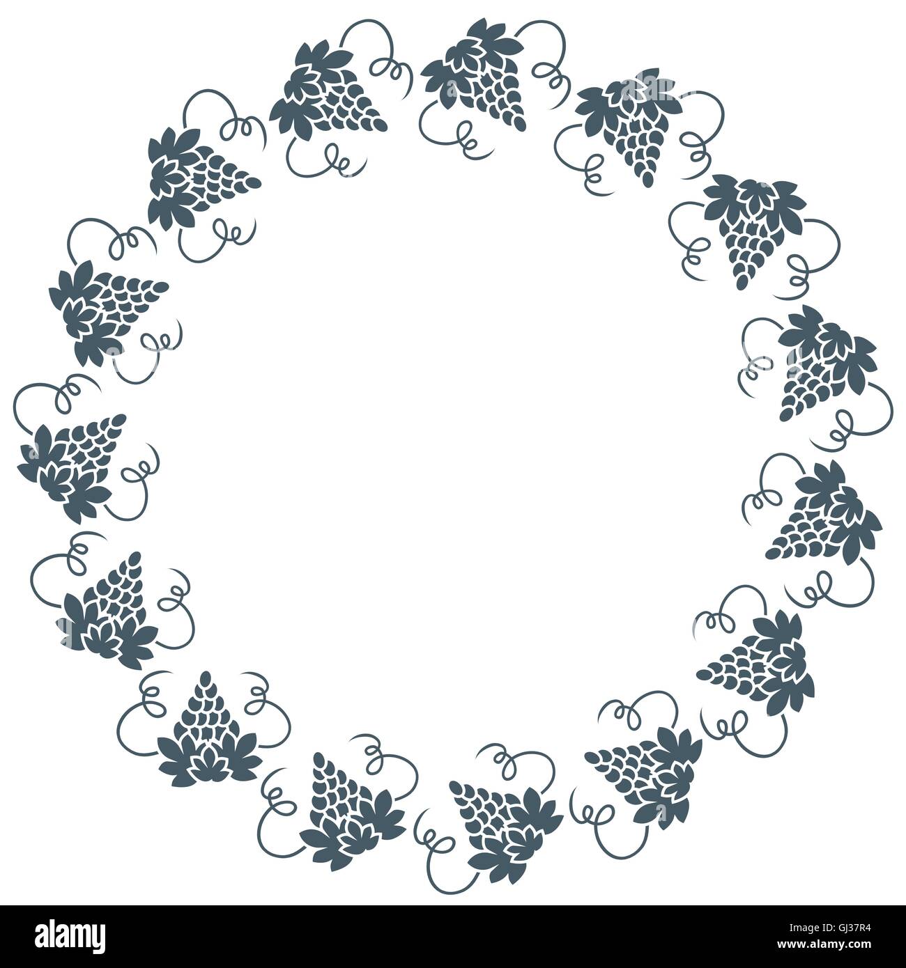 Cute frame made of a colored bunch of grapes arranged in a circle on a ...