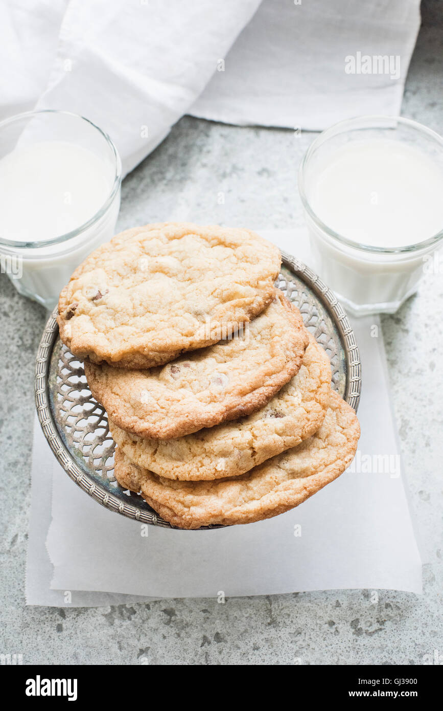 Chocolate chip cookies with milk Stock Photo - Alamy