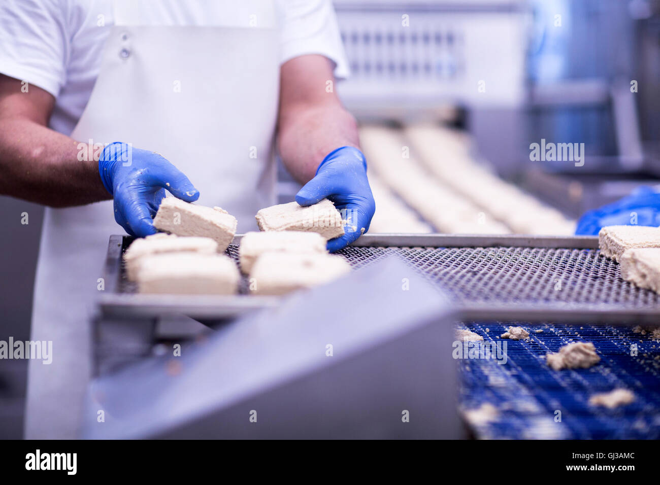 Cropped view of man working in food production factory Stock Photo - Alamy