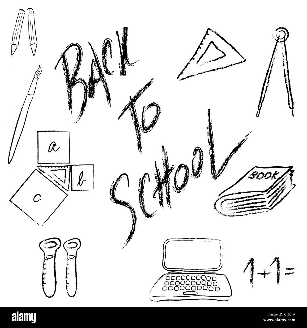Back to School Supplies - Hand-Drawn Illustration Design Elements Stock ...