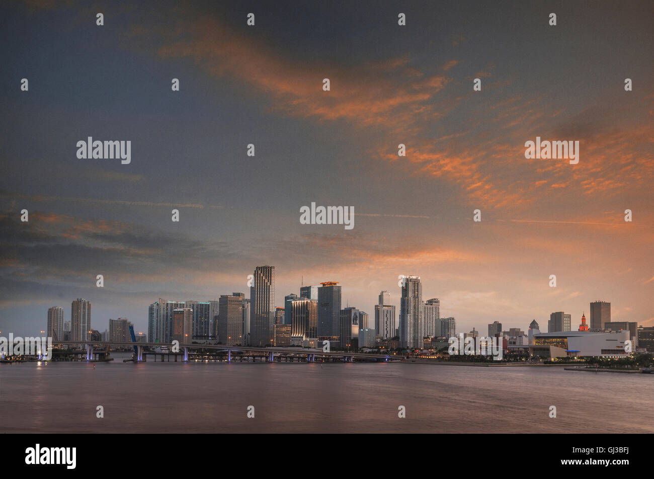 Miami skyline at sunset, Florida, USA Stock Photo - Alamy