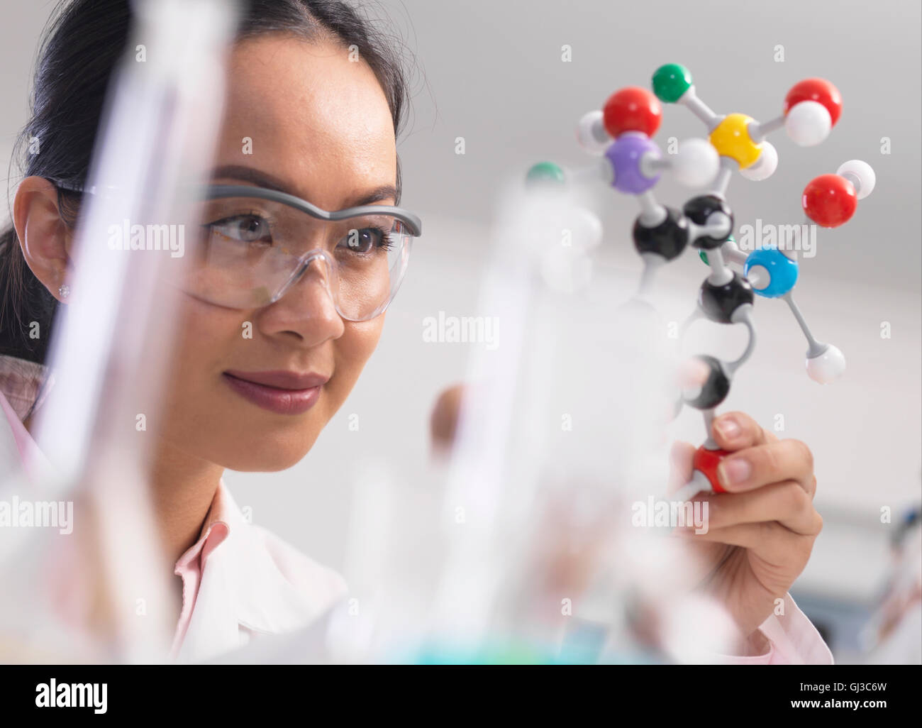 Scientist using molecular model to understand chemical formula Stock ...