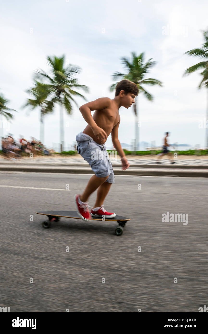 RIO DE JANEIRO - MARCH 6, 2016: Young carioca Brazilian on skateboard ...
