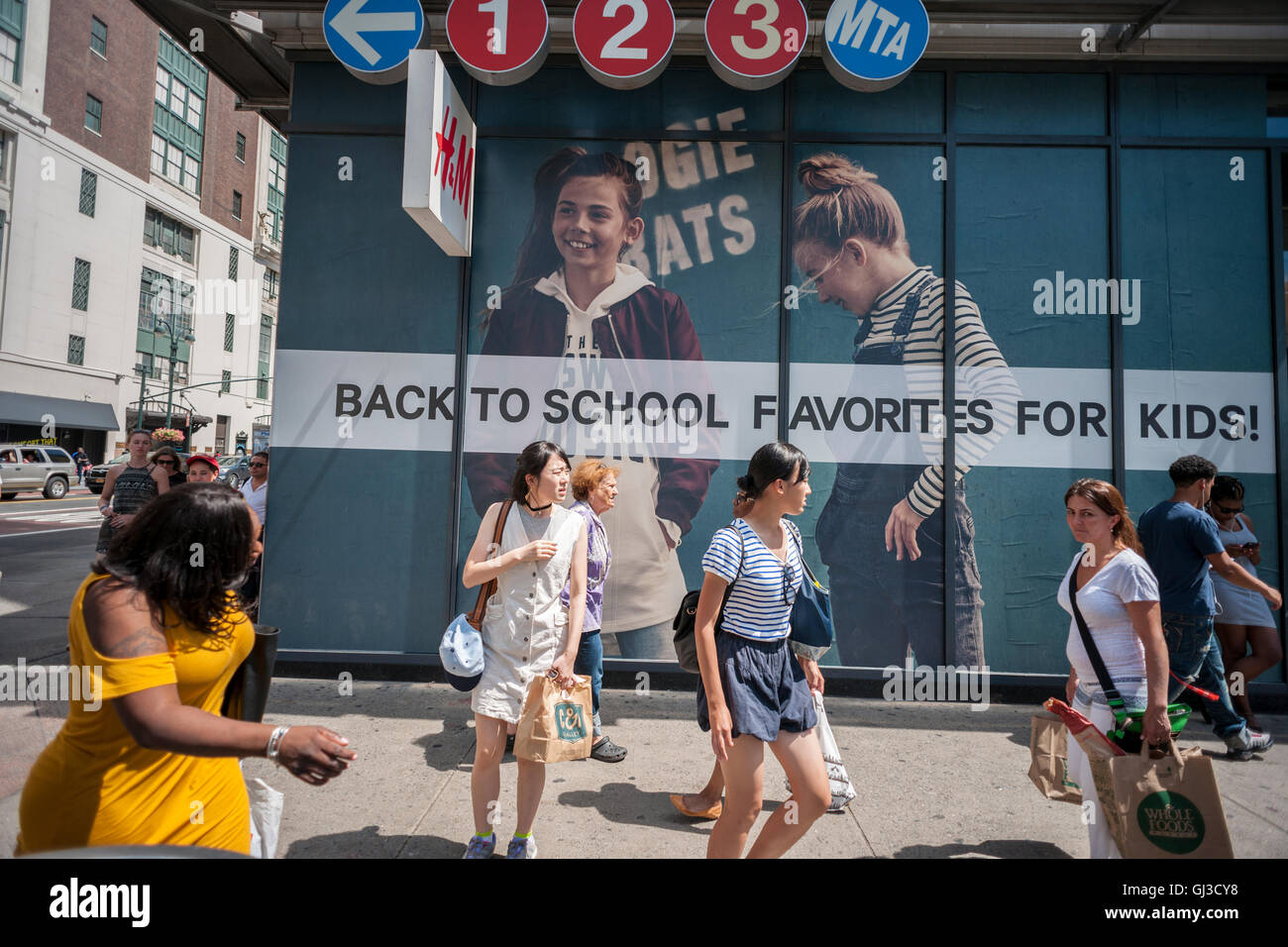 A back to school display is seen on the window of an H&M store in New ...