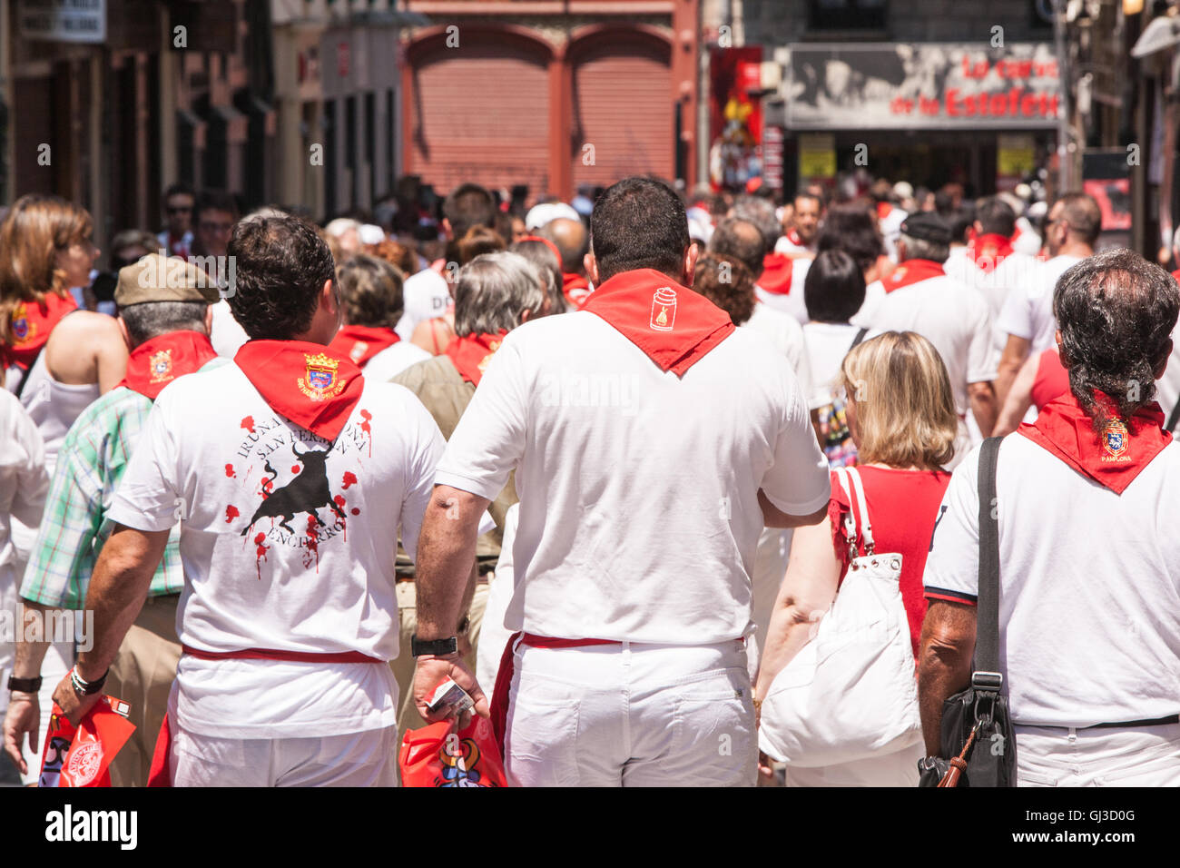 Famous bull running through streets of Pamplona,Spain.July festival ...
