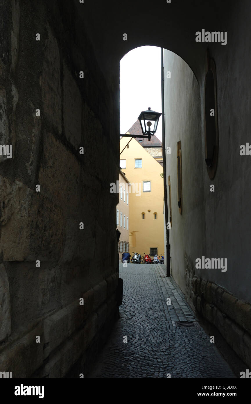 Narrow old street in Regensburg,Bavaria,Germany Stock Photo - Alamy