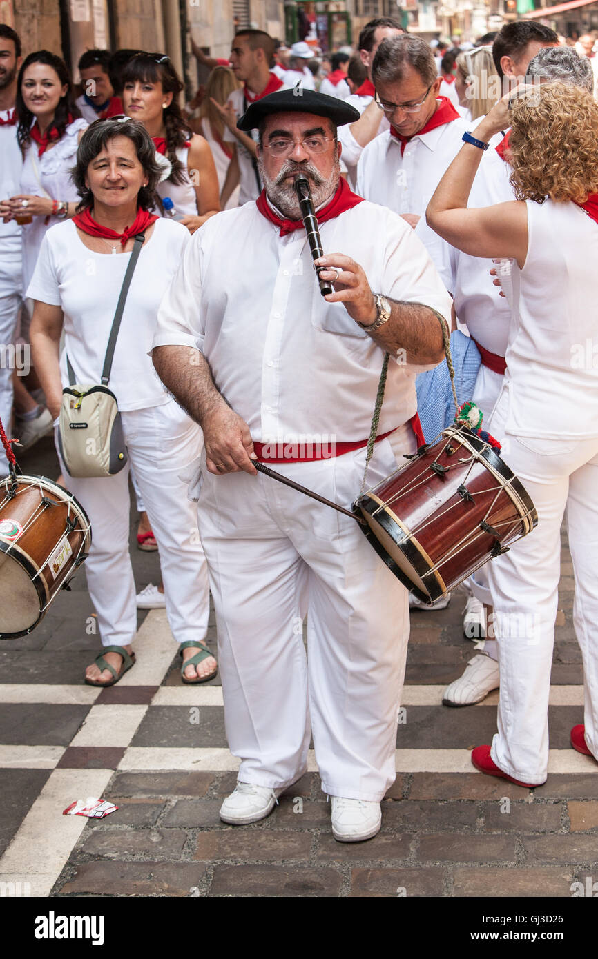 Famous bull running through streets of Pamplona,Spain.July festival ...