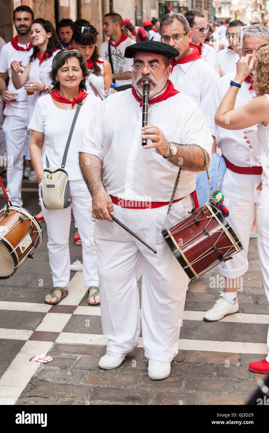 Famous bull running through streets of Pamplona,Spain.July festival ...