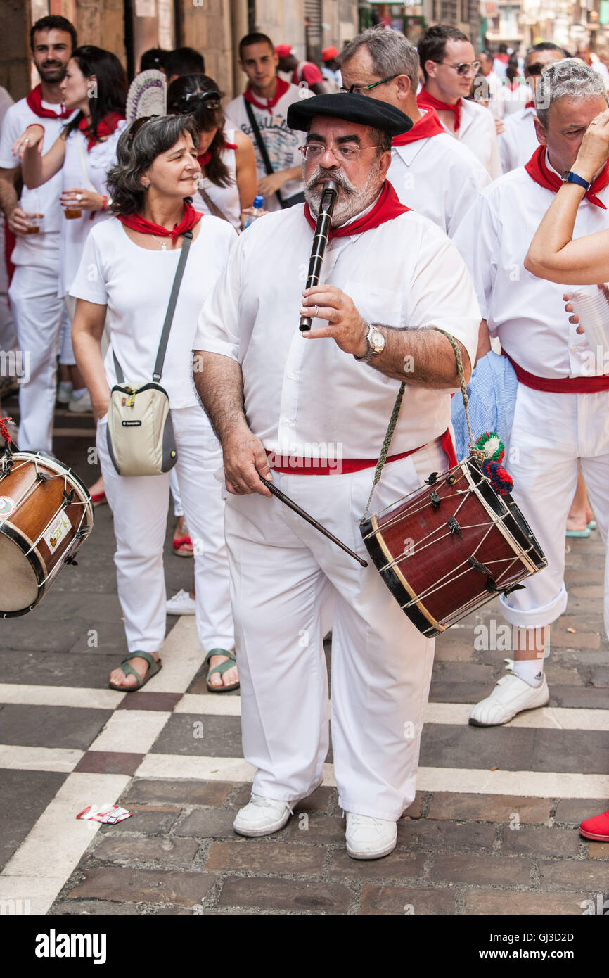 Famous bull running through streets of Pamplona,Spain.July festival ...