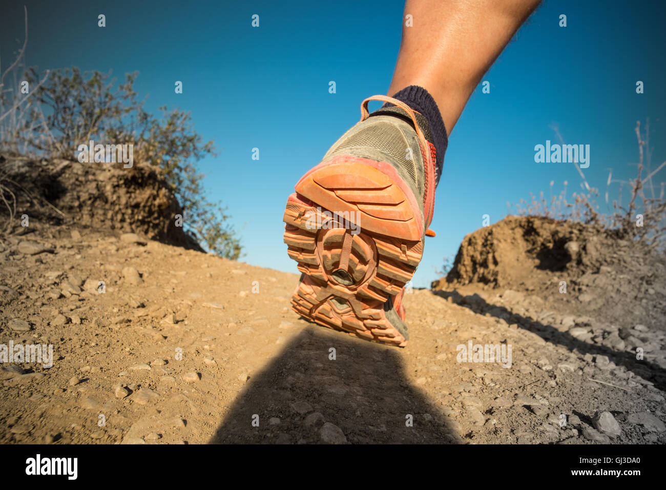 Low angle viewpoint take of the soles of a cross country runner Stock ...