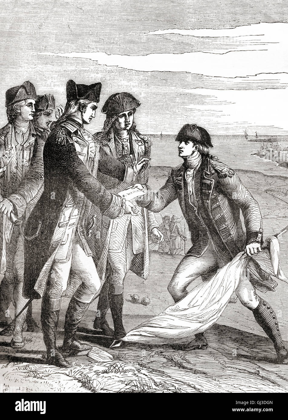 General George Washington accepting the flag of truce after the British ...