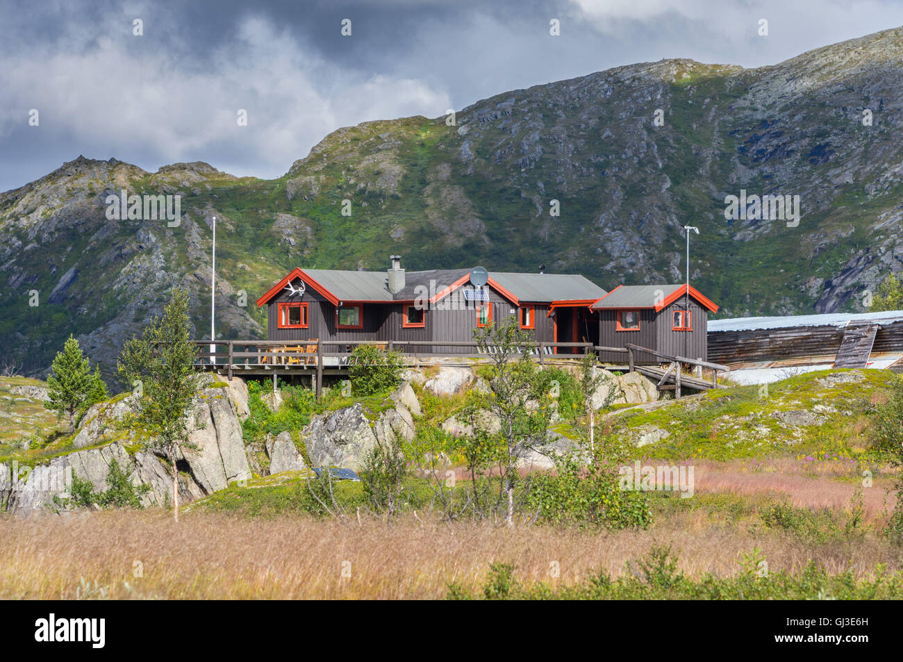 Big wooden cabin house second home, in wilderness, Arctic Norway Stock ...