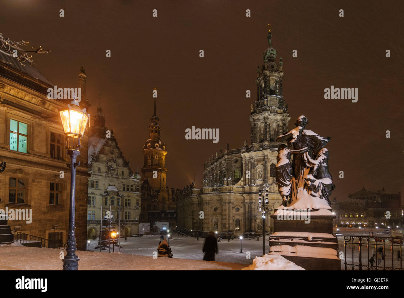 Dresden: View from the Brühl Terrace at Castle and Cathedral ...
