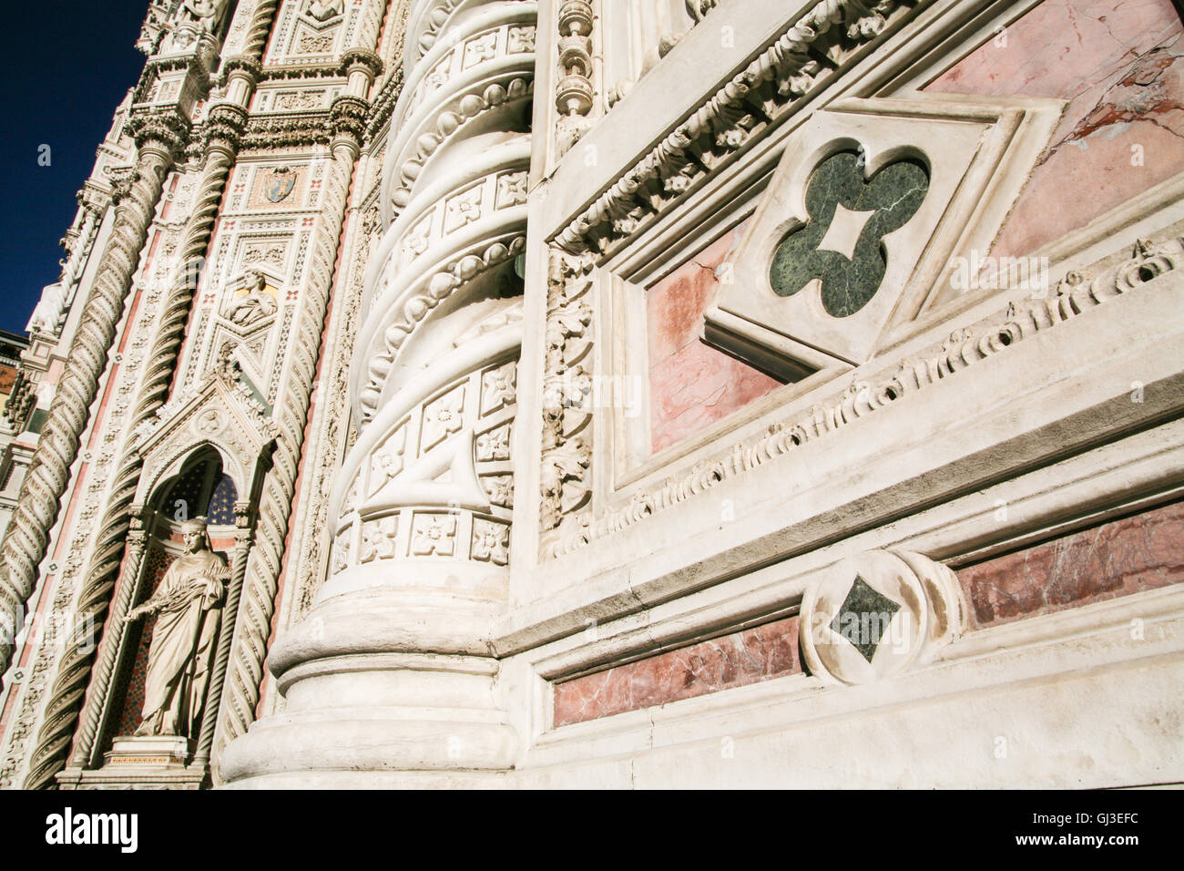 Detail of the front entrance of The Duomo, with Bell Tower, Florence ...