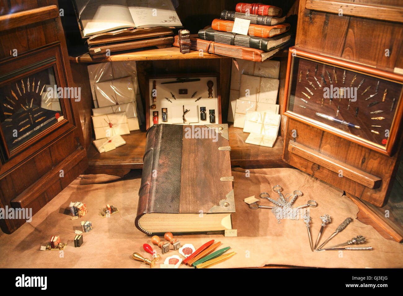 Shop window of this book binding craft store in centre of Florence ...