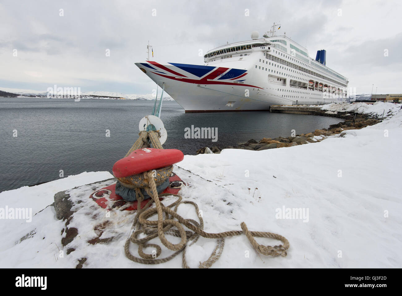 The MV Oriana cruise ship owned by P&O cruises at port in Alta, Norway ...