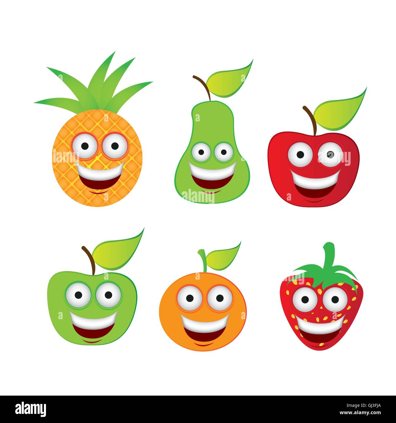 Cartoon fruits with big eyes and big smile vector illustration Stock ...
