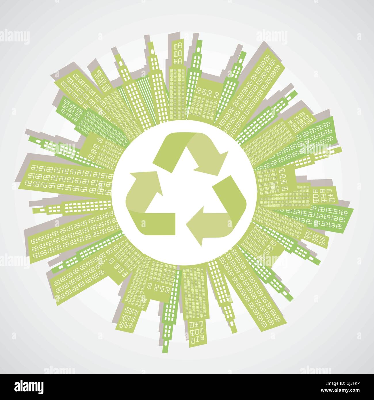 illustration of green buildings with recycling icon vector illus Stock ...