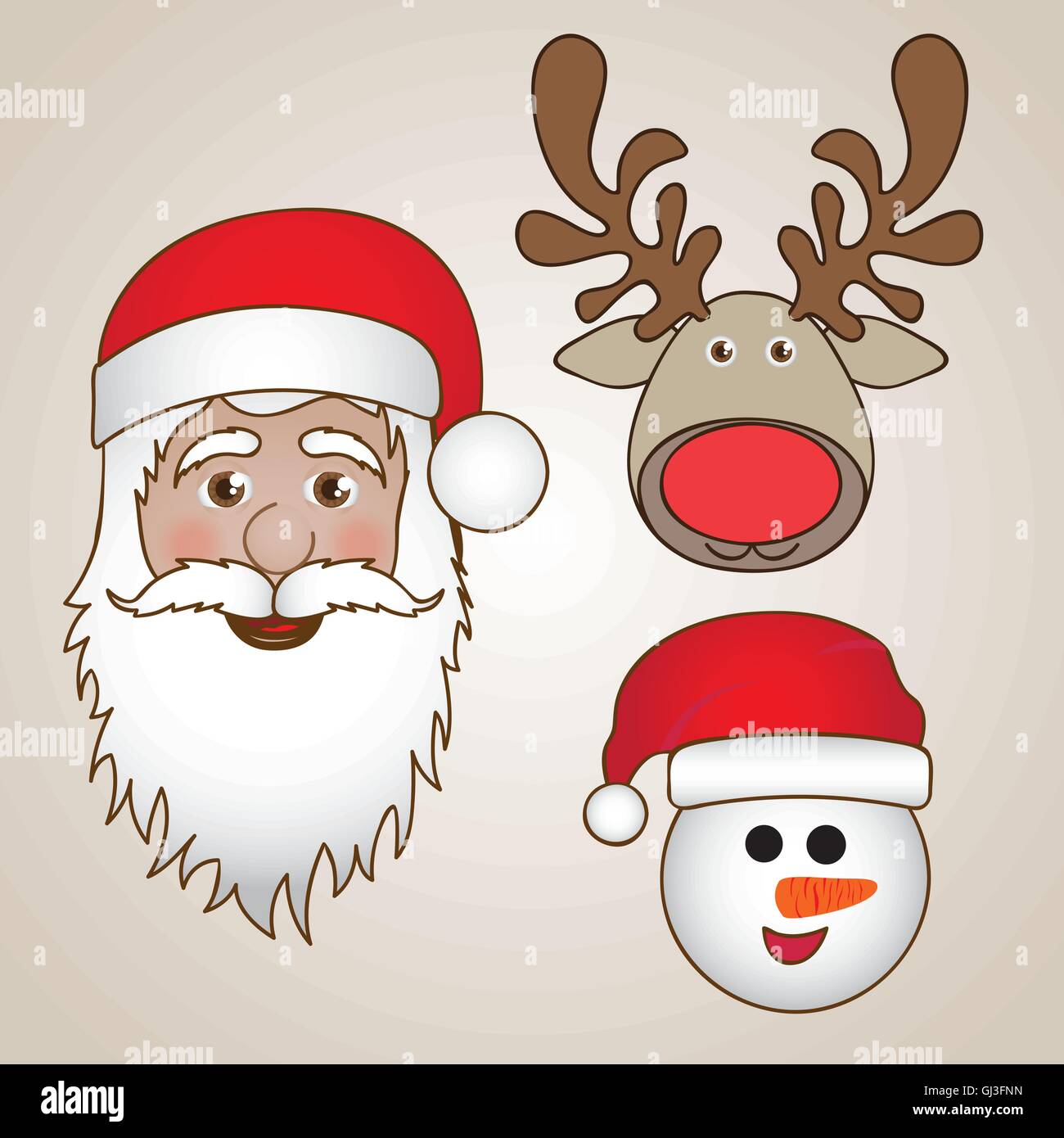 Illustration of Santa Claus Snowman and Rudolph the reindeer vec Stock ...