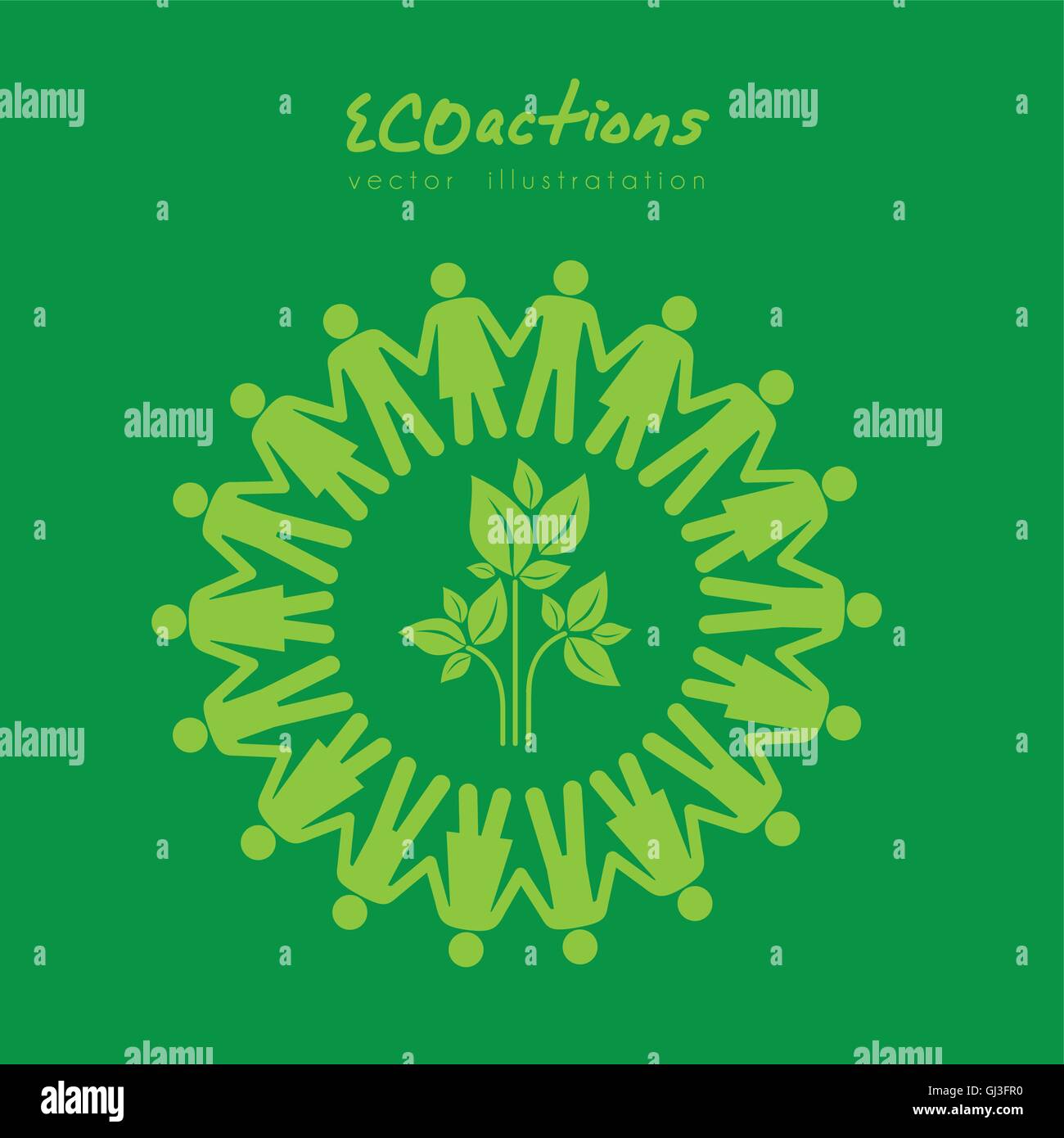 illustration of ecological icons around people vector illustrati Stock ...