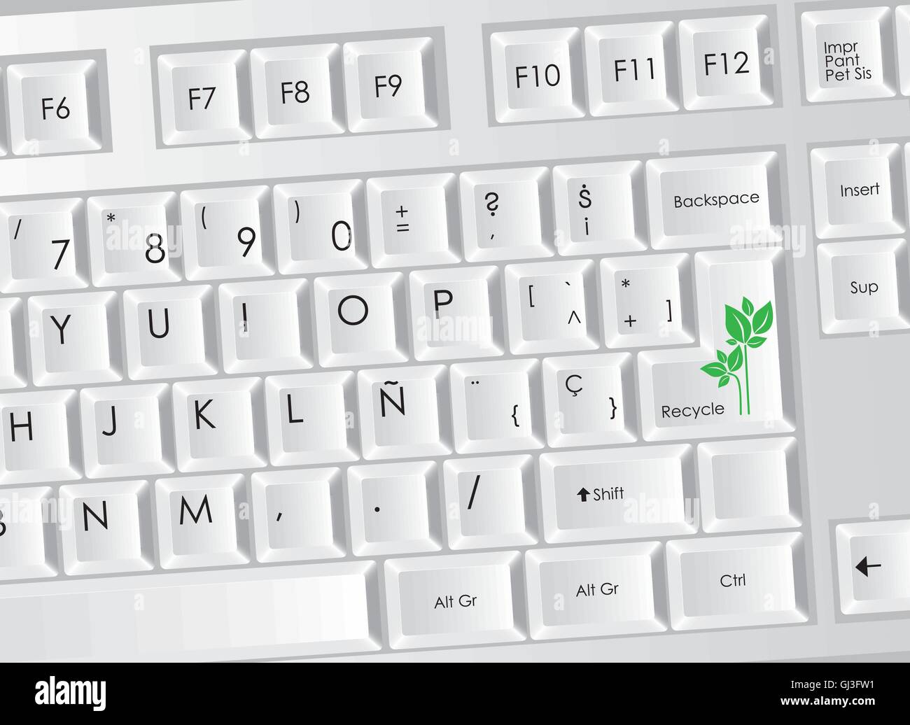 illustration of computer keyboard with eco plant icon vector ill Stock ...