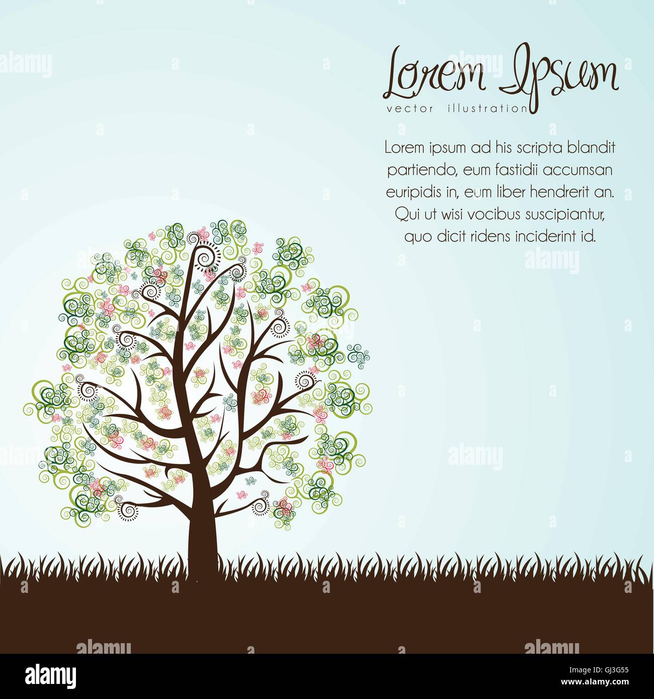 Illustration of an arabesques tree green and brown vector illust Stock ...